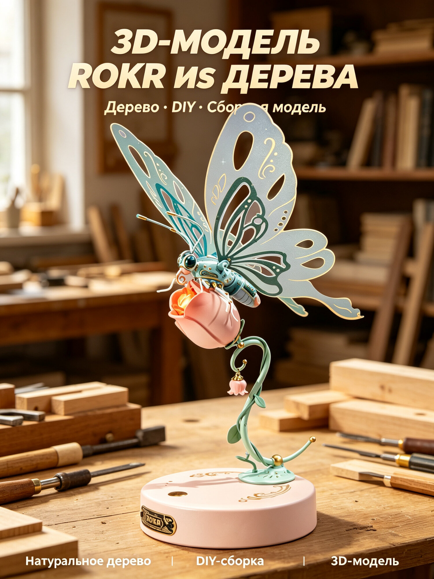 Деревянная сборная 3D-модель-конструктор ROKR MI05P, DIY-набор для творчества и хобби, сборка своими руками