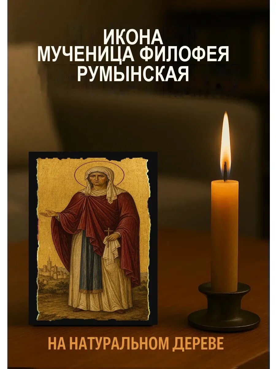 Икона Мученица Филофея Румынская, на дереве, 10×12 см, освящённая