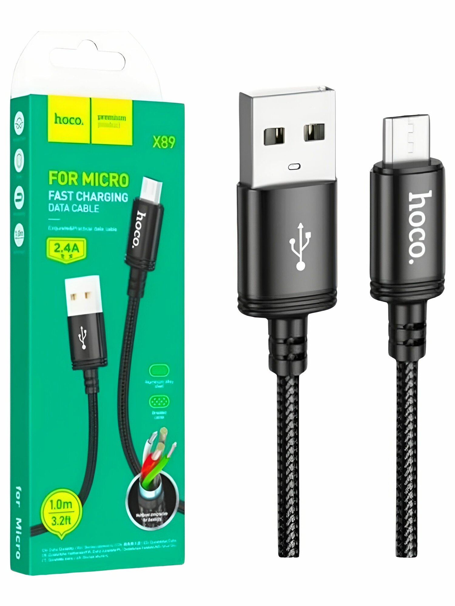 Кабель USB Micro USB X89 1м 2.4A черный Hoco