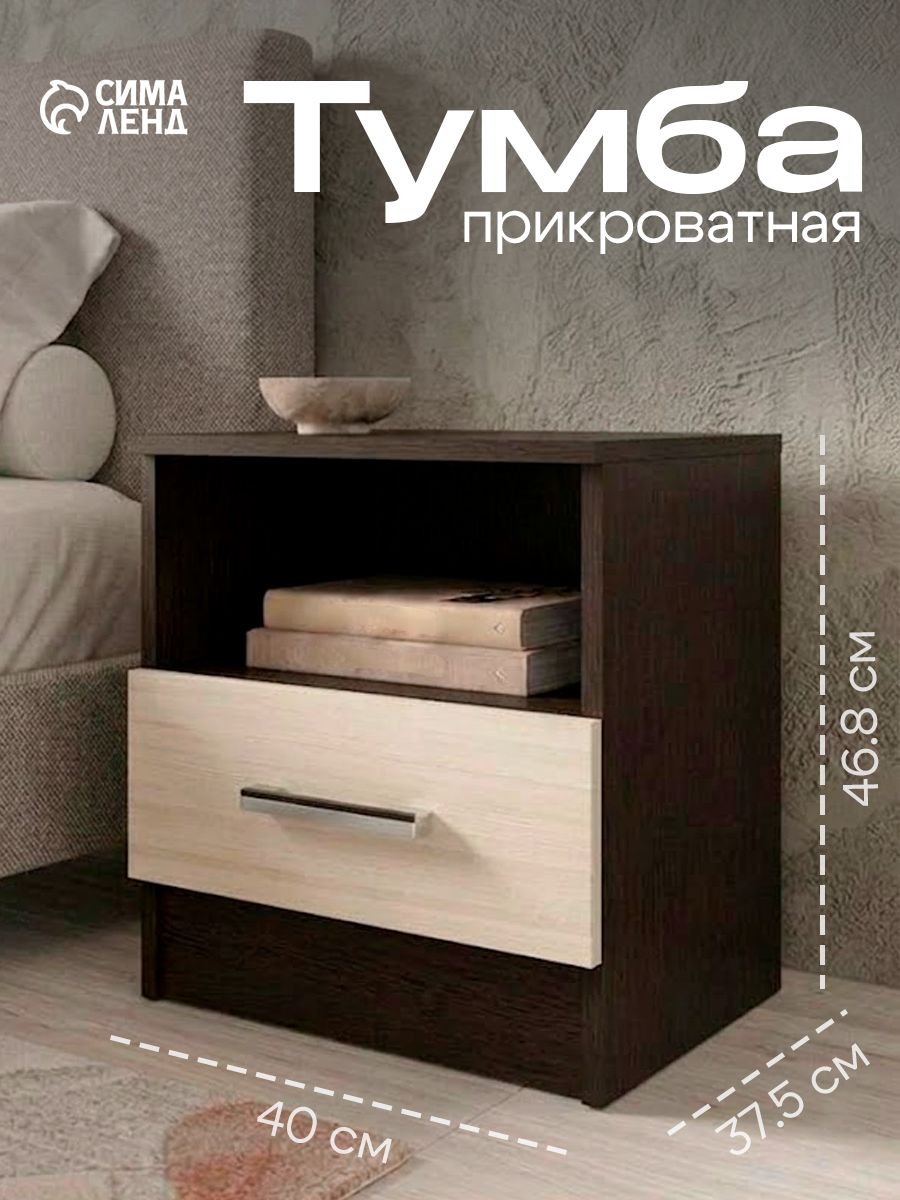 Тумба прикроватная напольная Венге, 40см / Тумбочка прикроватная, Лоредо