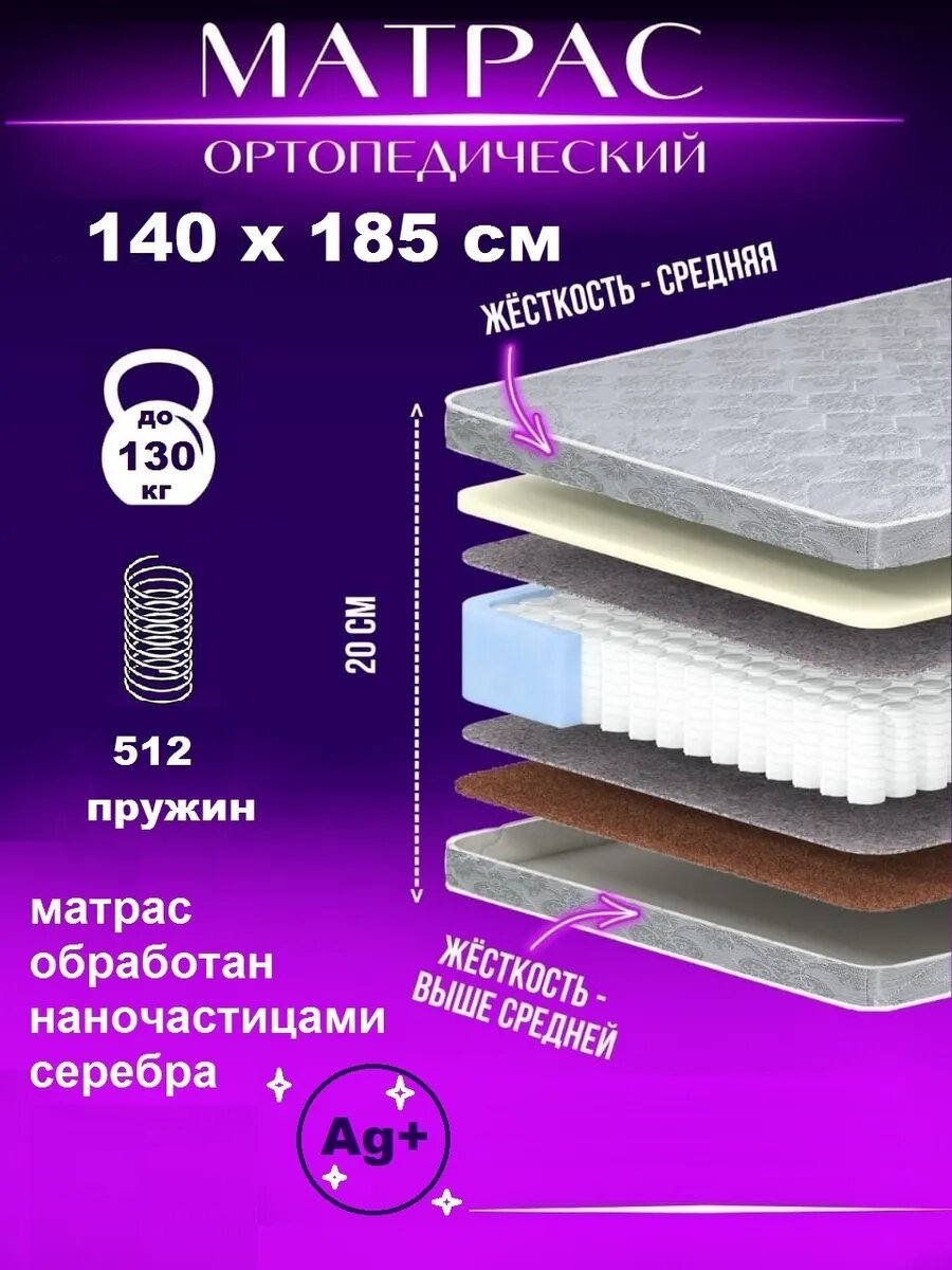 Матрас 140х185 см пружинный ортопедический ARGENTO-1