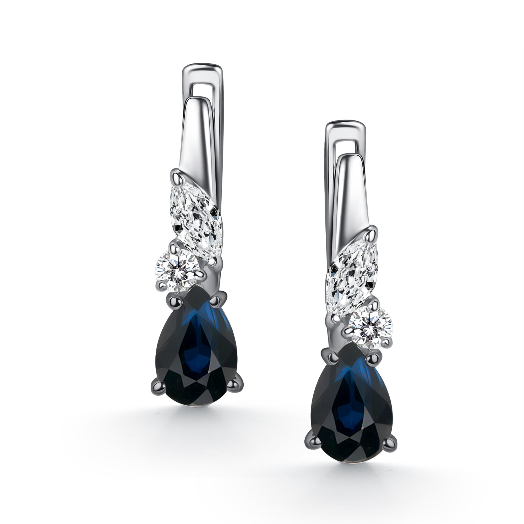 Серьги Diamant online, серебро, 925 проба, родирование, фианит, сапфир