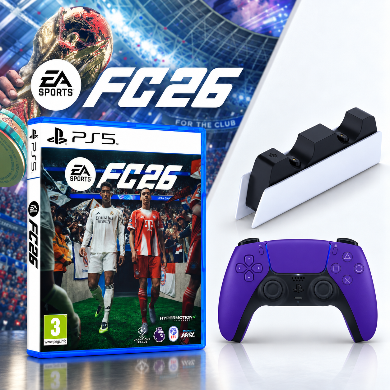 Sony DualSense Wireless Controller Purple для PS 5, +Зарядная станция +FC 26
