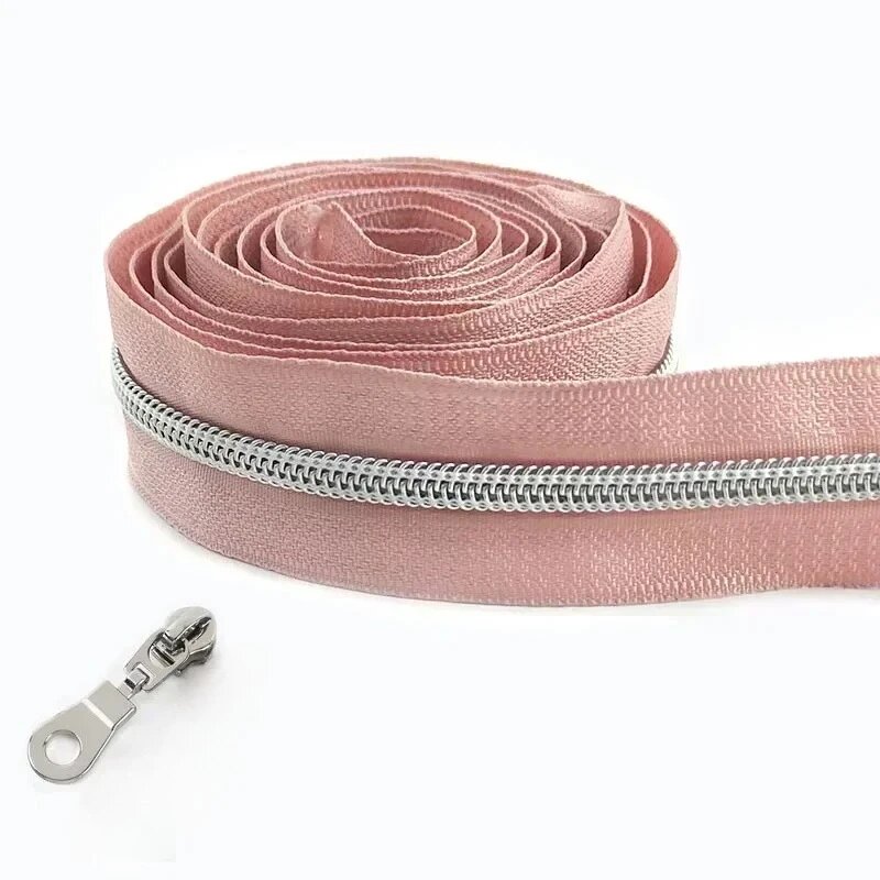 Нейлоновая лента на молнии Meetee 5#, 1-10 м Розовый, ZA419ZT179-122-Silve, 5Meters5PcSliders