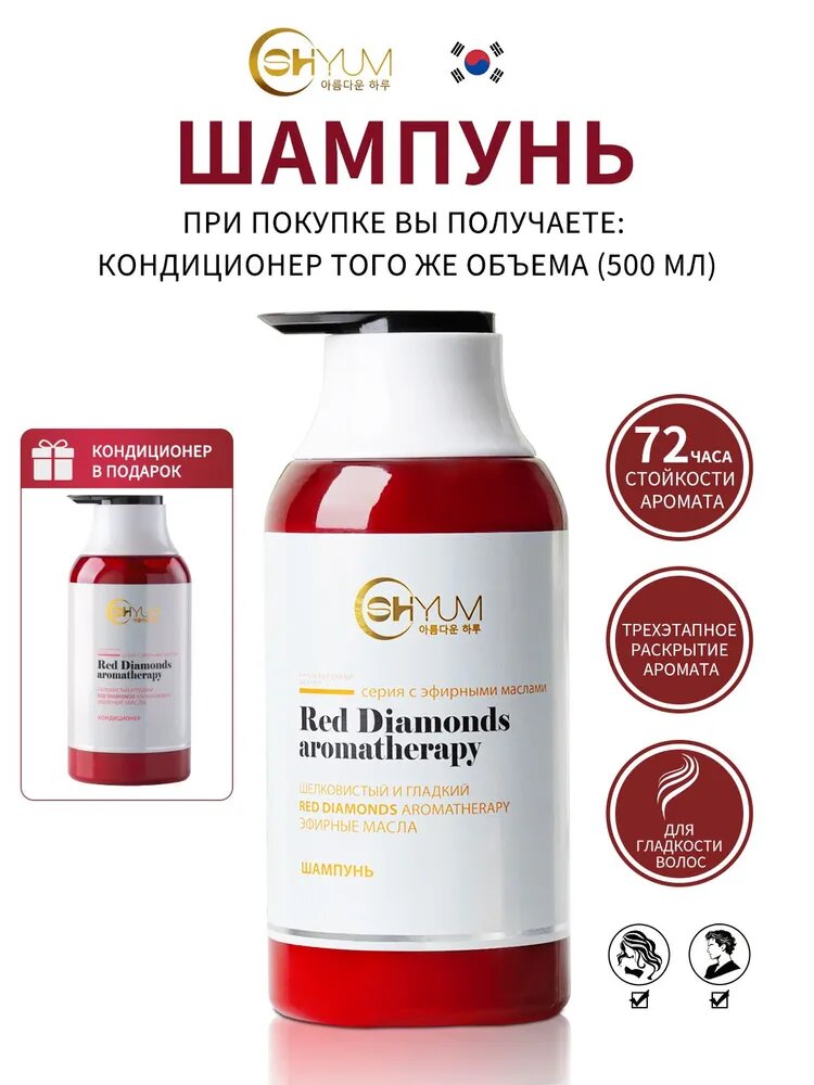 Шампунь, SHOYUM, шампунь для гладкости волос, Трёхуровневый аромат Стойкость до 72 часов,500*2мл