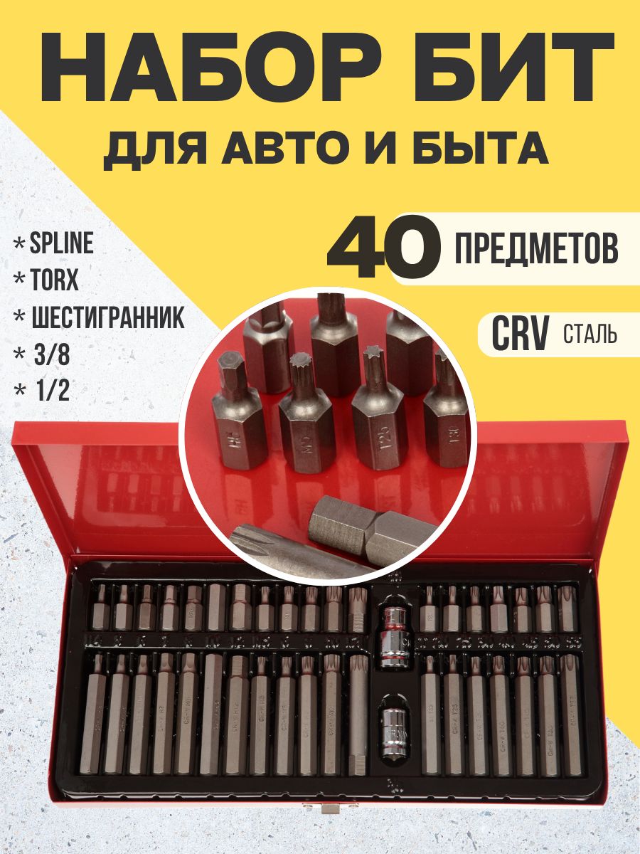 Набор бит для автомобиля и быта, 40 предметов, кейс