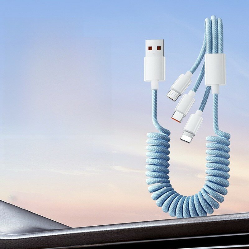 Кабель usb huawei с длиной 1м до 2м и тройным портом быстрой зарядки для смартфонов и планшетов голубой