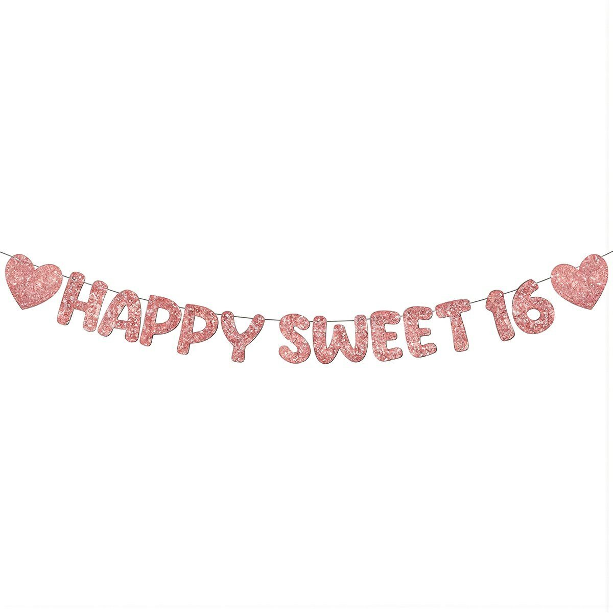 Гирлянда для дня рождения Sweet 16 золотой цвет блестящая с надписью Happy Sweet 16 декор для праздника 16 лет настенная подвеска, Розовое золото