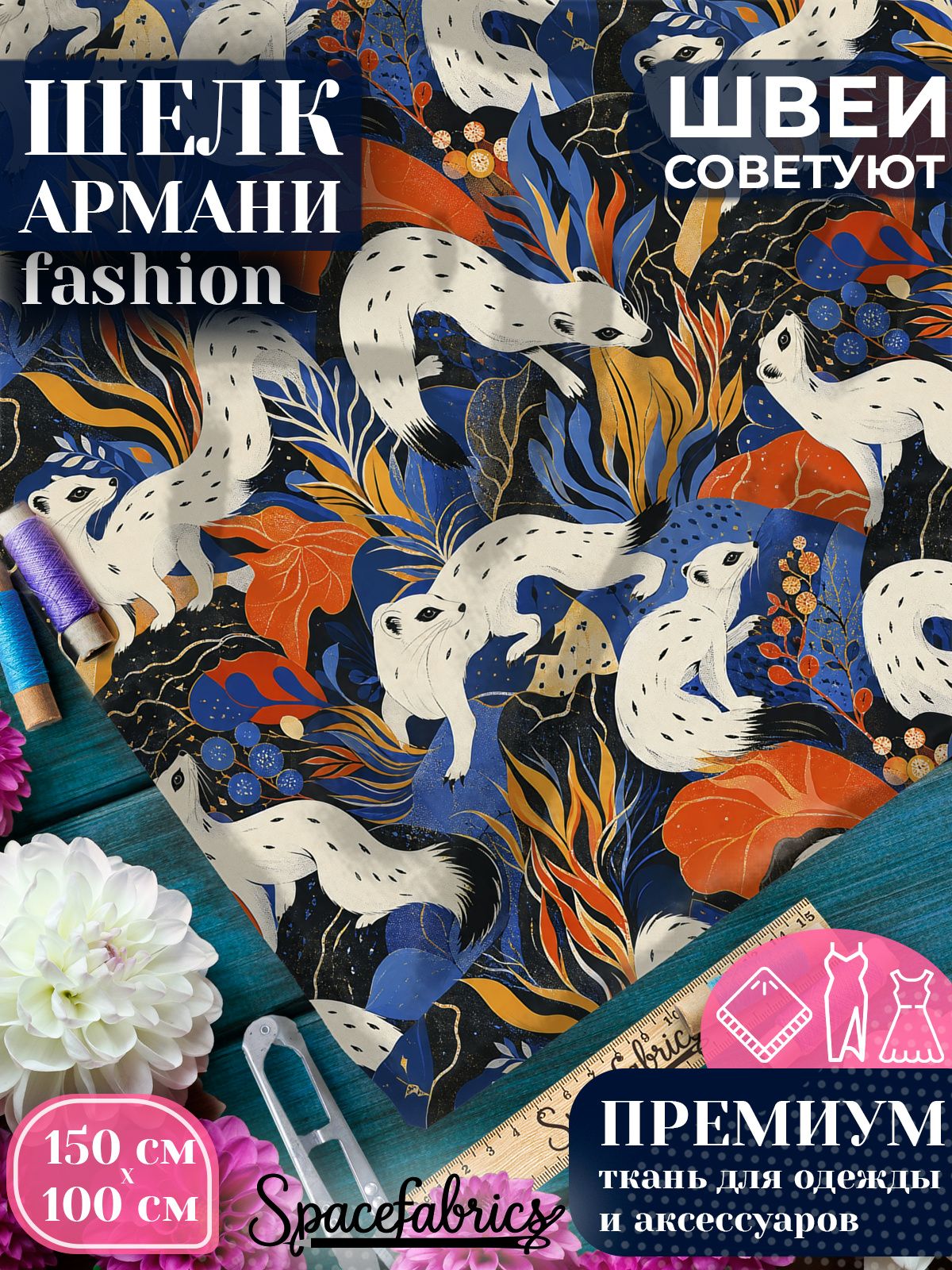 Ткань для шитья шелк Армани, искусственный шелк для костюмов, платьев, юбок с принтом Горностаи