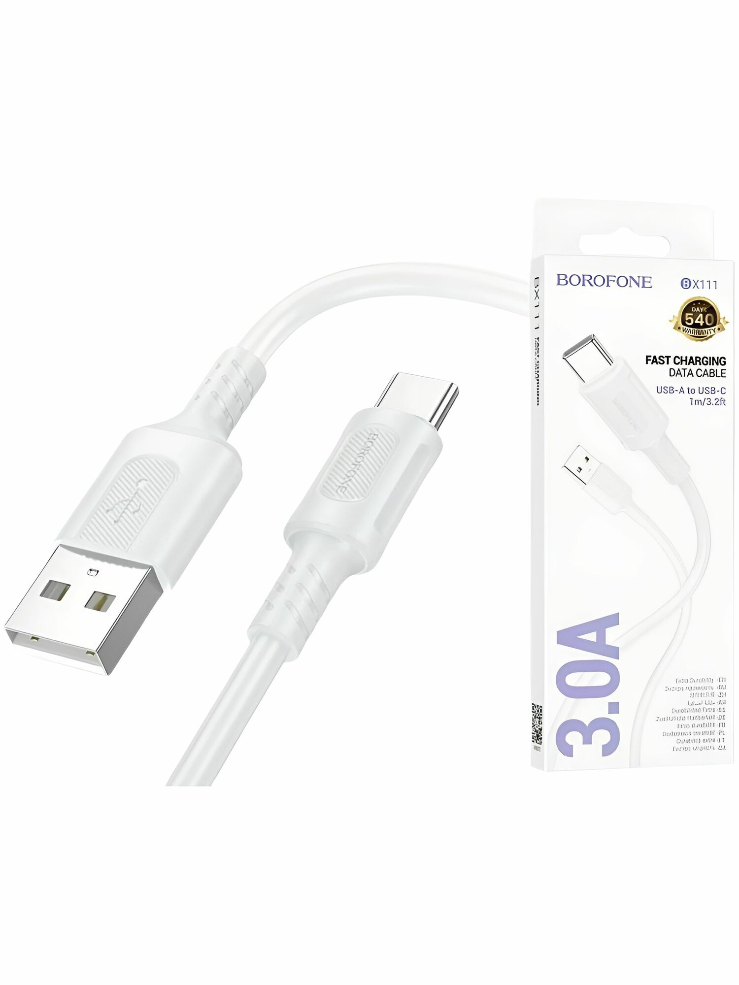 Кабель USB Type C USB BX 111 1м 3A черный BOROFON