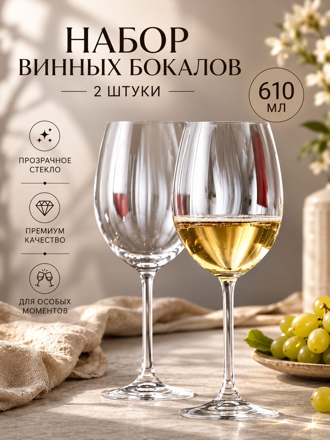 Набор винных бокалов Royal Leerdam XXL 610 мл, 2 шт. В брендовой коробке. Для вина, воды, сока, лимонада. Голландия
