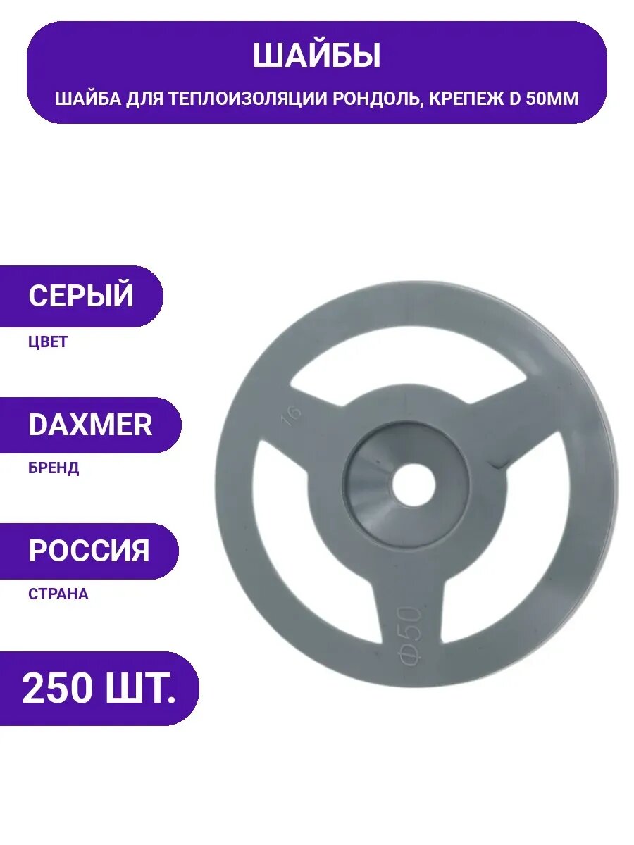Шайба Daxmer для теплоизоляции рондоль D 50мм, 250шт