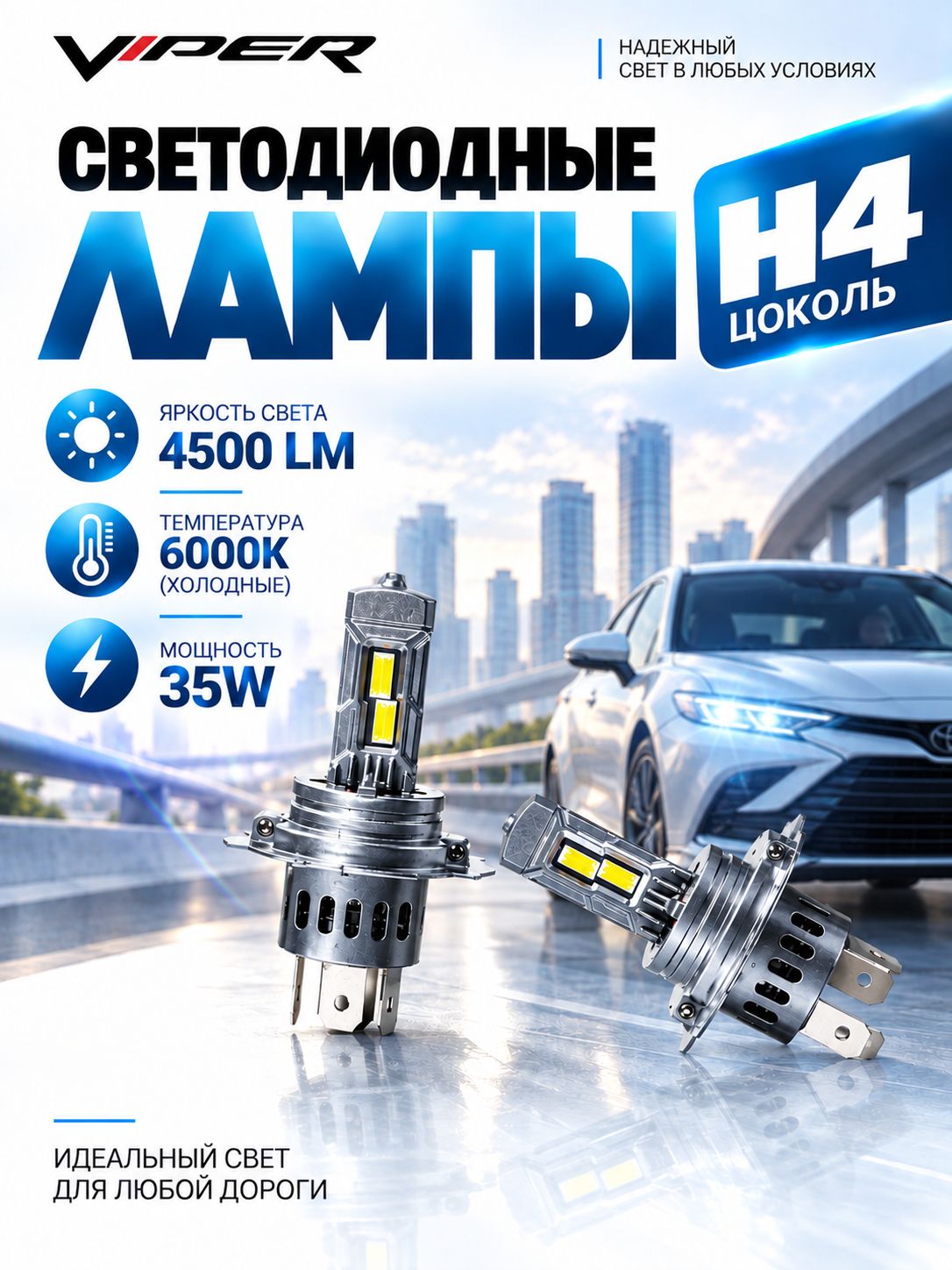 Светодиодные ЛЕД лампы H4 на Smart Forfour (14-.) 453 - VIPER AIR LED PRO автомобильные LED лампочки