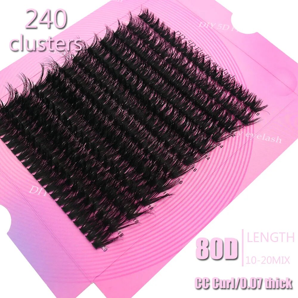 Черные накладные ресницы 240 кластеров, DD Curl, 80D