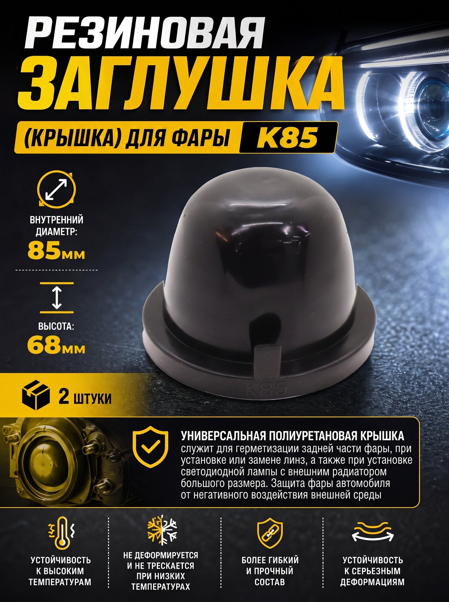 Крышка-заглушка резиновая для автомобильных фар К85 универсальная/2шт