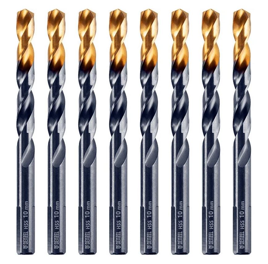 Сверло по металлу Golden Tip 10 мм, HSS-Tin, 8 шт, DIN 338 Denzel, арт. 717222