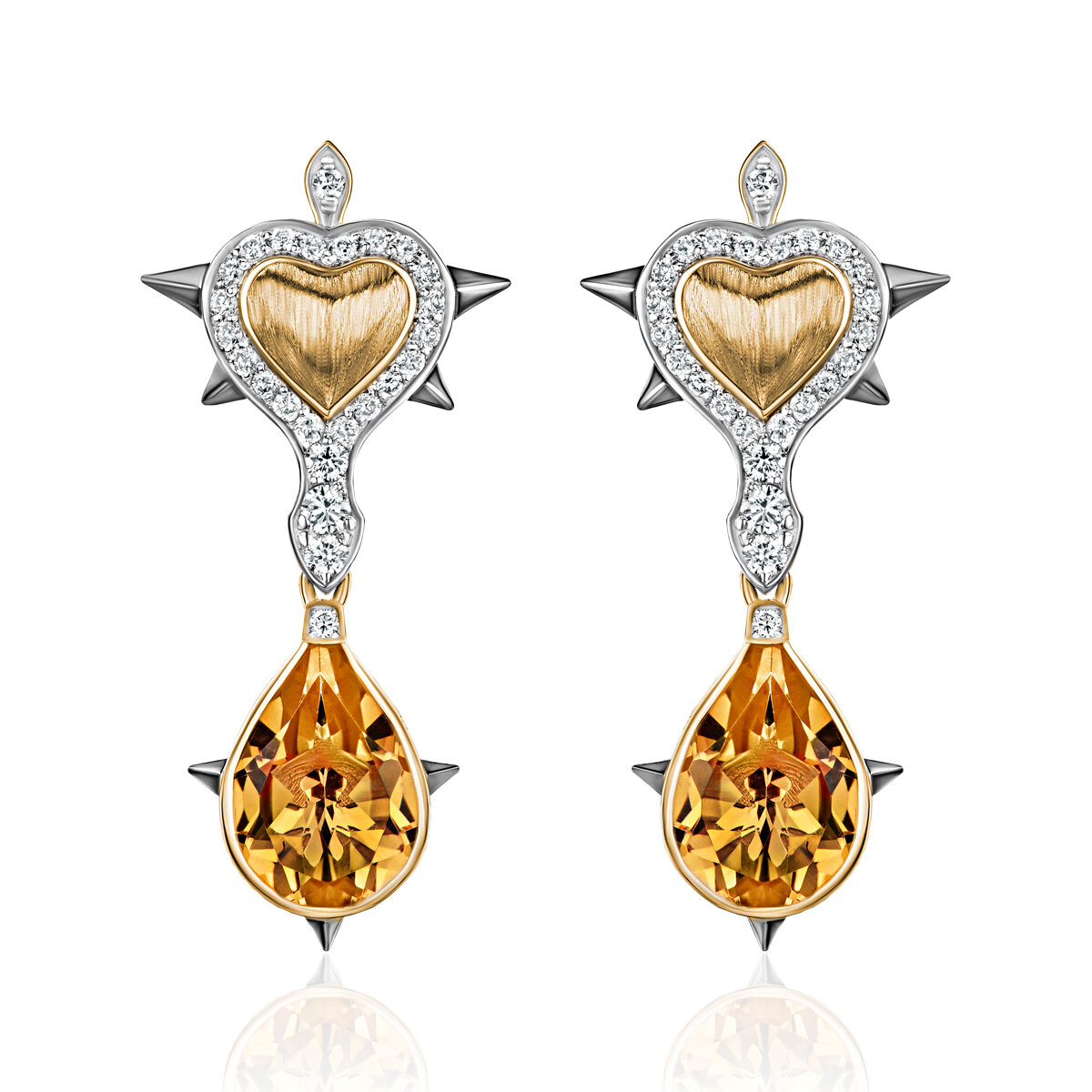Серьги желтое золото, 585 проба, чернение