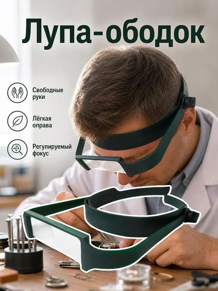 Налобная лупа с 4 сменными линзами. Для чтения и ремонта. пожилых мастеров.