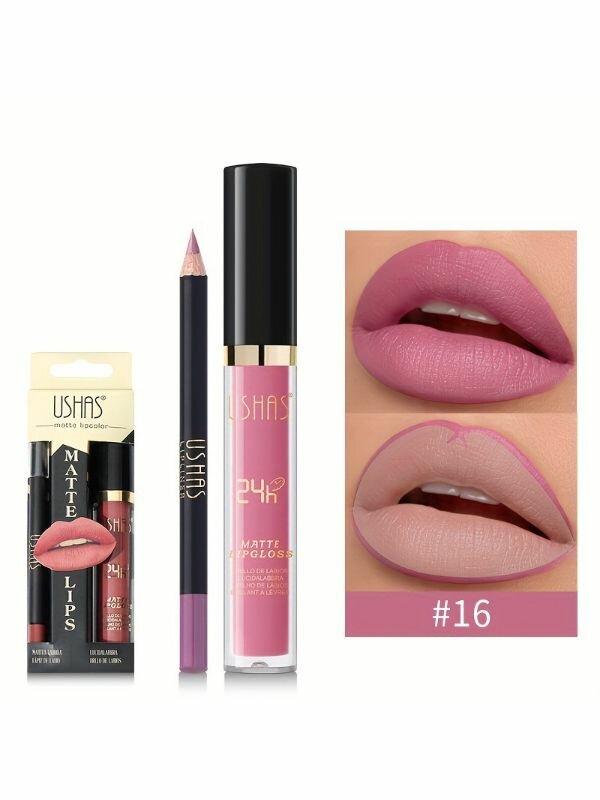 Набор блеска для губ и карандаша для губ, набор помад, матовая помада 16 оттенков