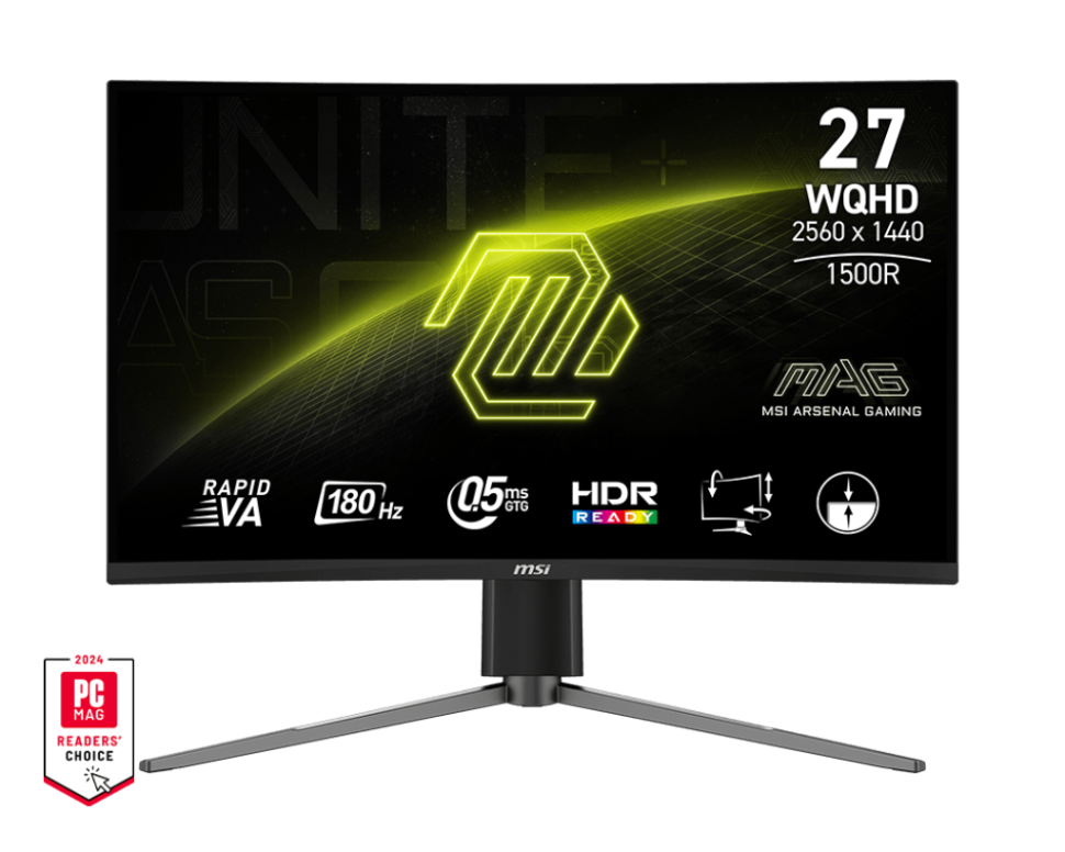 27" Монитор MSI MAG 27CQ6PF, 2560x1440, 180 Гц, VA, 5000:1, 300 Кд/м², черный