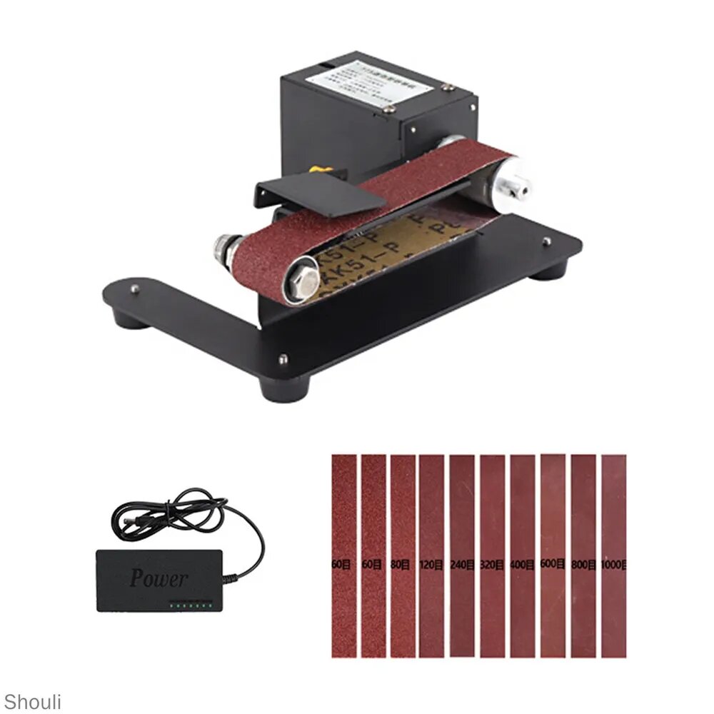 Гриндер ленточно-шлифовальный станок, 250W, мотор 775, 7 регулируемых скоростей, в комплекте 10шт песчаных ремней + источник питания