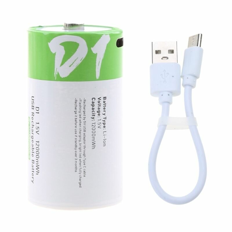 (1 комплект) Аккумуляторная батарея размера D (LR20) с USB-зарядкой (1 шт.)