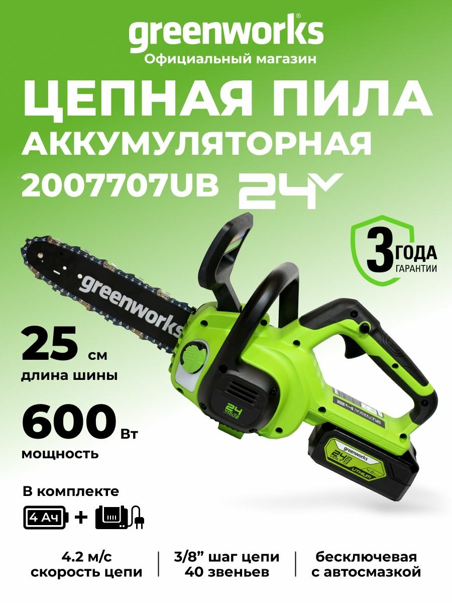 Пила аккумуляторная цепная, 24V, 25см, c АКБ 4Ач и ЗУ