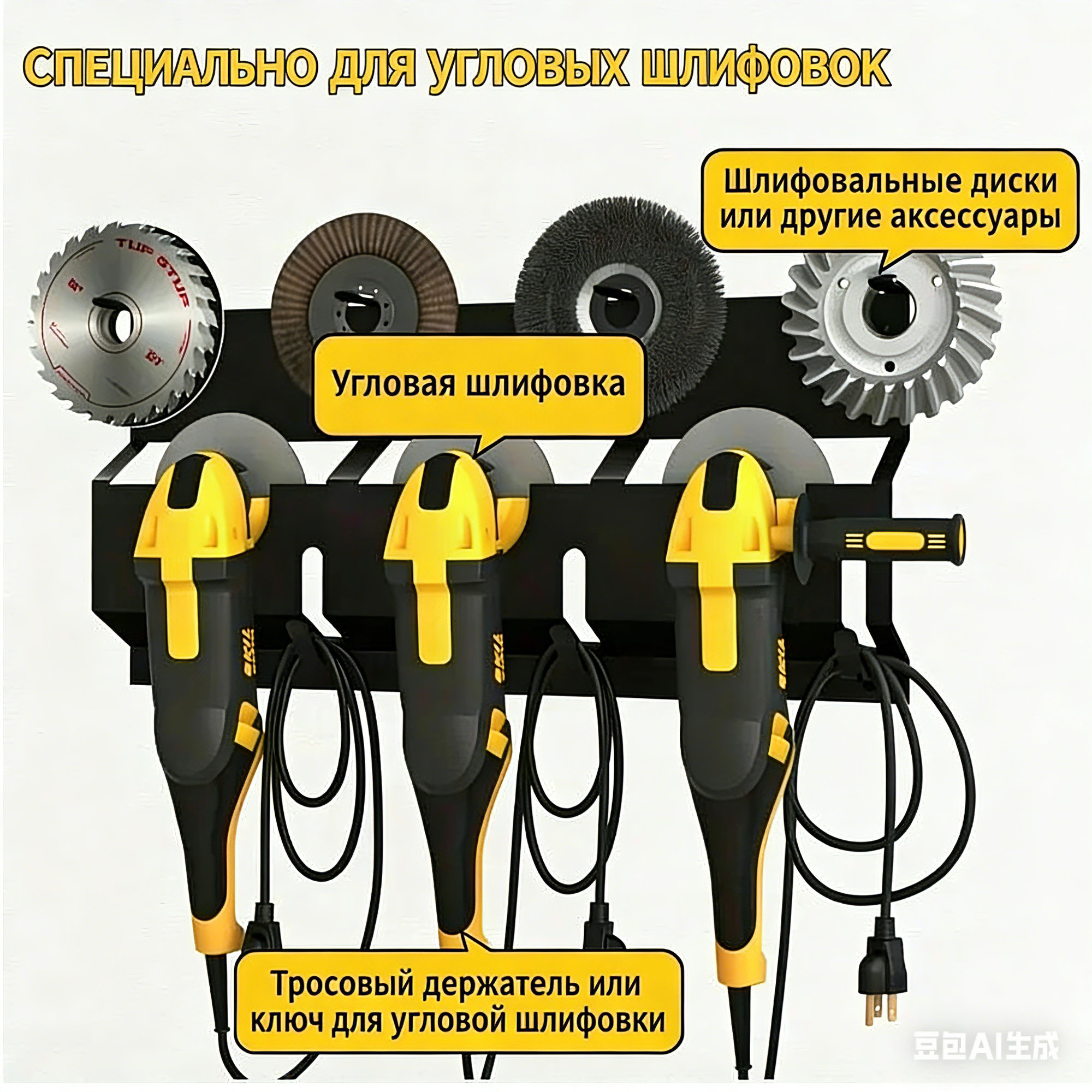 Держатель-органайзер для болгарки (УШМ) 125мм, 3 секцииДержатель-органайзер для болгарки