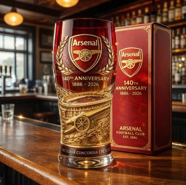Стеклянный пивной бокал, Футбольный юбилей, Arsenal, Пинтовый стаканчик, Цветное стекло
