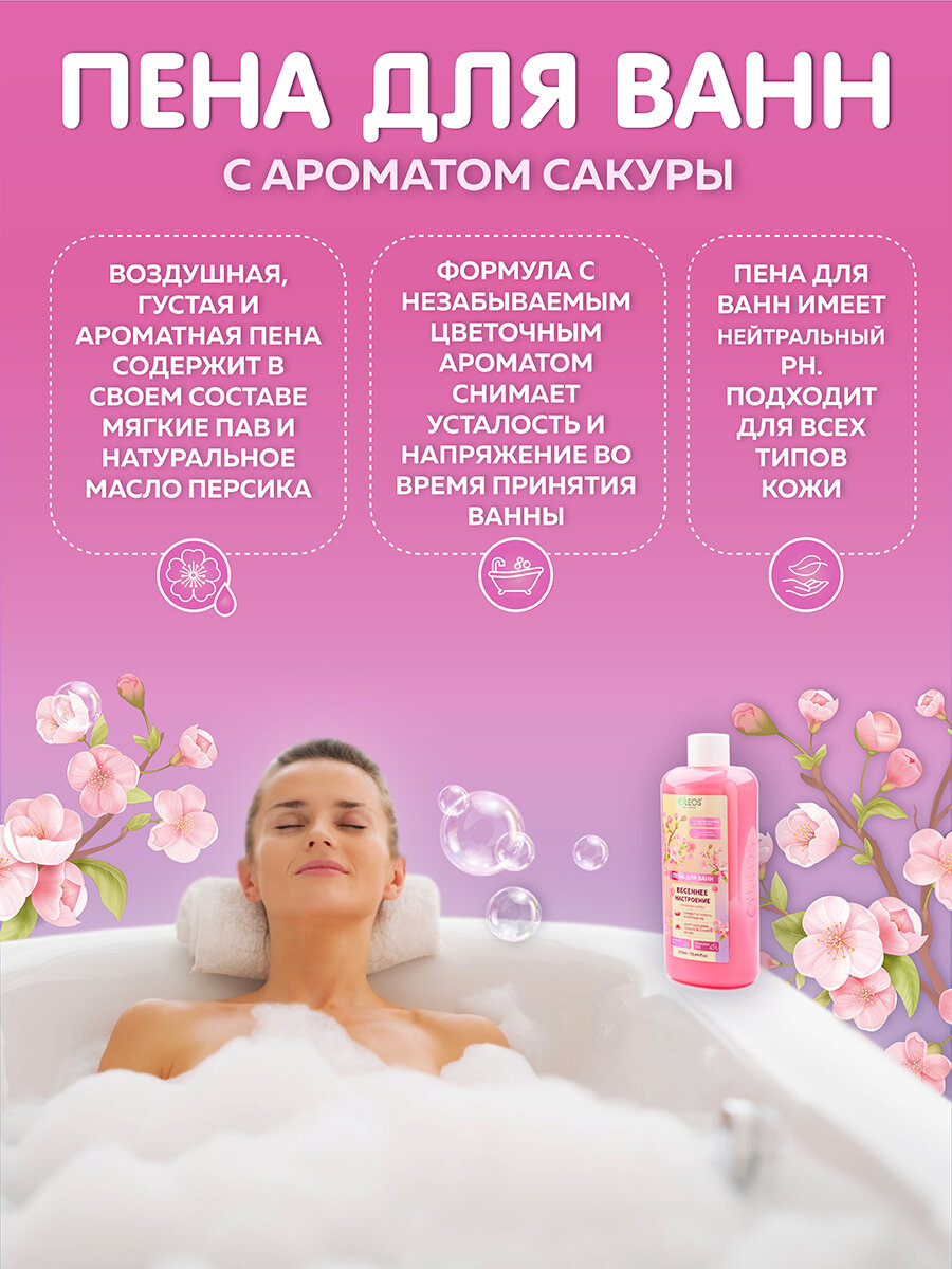 Пена для ванн "Весенние настроение" с ароматом Сакуру, 575мл — фото 1