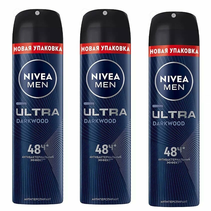Дезодорант-антиперспирант Nivea Men спрей Ultra Darkwood , 150 мл 3шт