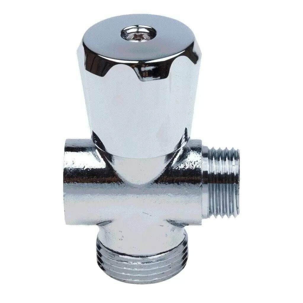 Вентиль для бытовых приборов AquaLink 1/2"х3/4"х1/2" трехходовой г-ш-ш, хром. Надежная запорная арматура для сантехники.