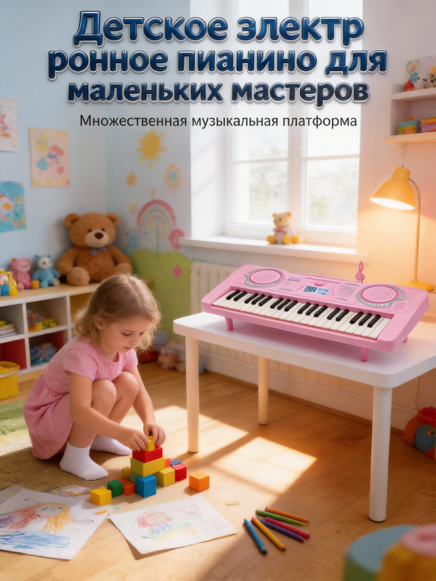 Детский электронный синтезатор 37 клавиш, портативное мини-пианино с динамиком, USB и микрофоном для начинающих — запись и воспроизведение мелодий