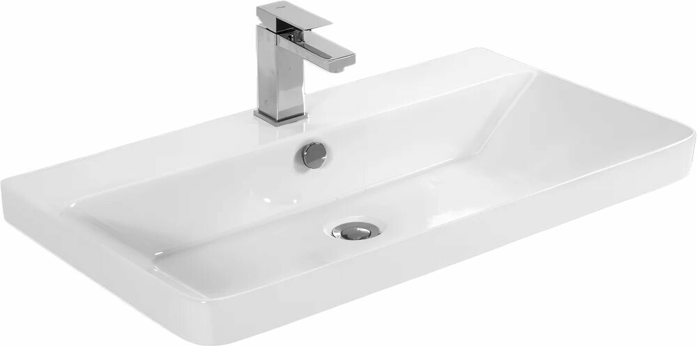 Мебельная раковина Aquanet Sanovit Luxury 80 накладная, фаянсовая, со встроенным сливом-переливом, белая, раковина для ванной, прямоугольная