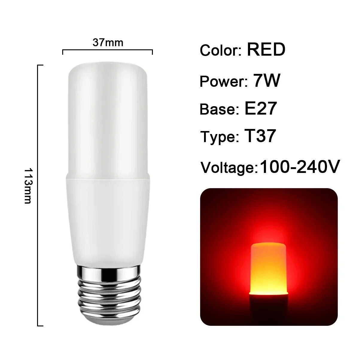 Светодиодная лампа T37 E27 RED 7W