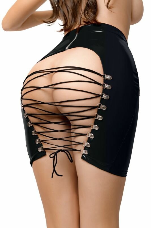 Мини-юбка Glossy Leanne из материала Wetlook (L, черный)