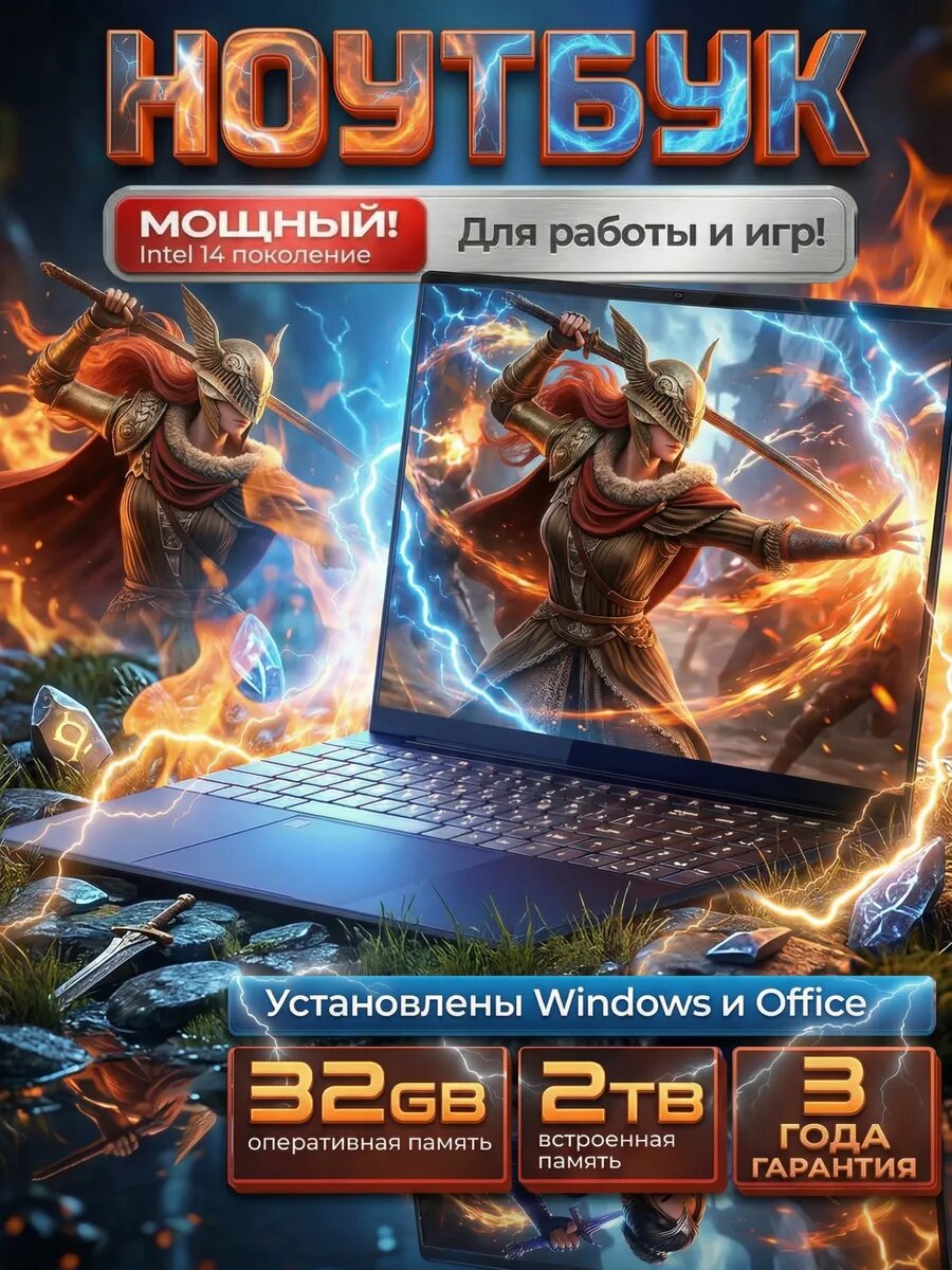 Ноутбук Intel Core i7-14700HX, 32GB RAM, 2048GB SSD, 2026 + Windows, Office
