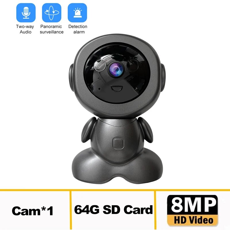 Робот-камера для наблюдения с Wi-Fi 8MP PTZ, монитор для детей, двухсторонний аудио, цветное ночное видение, ИИ-отслеживание, домашняя IP-камера-