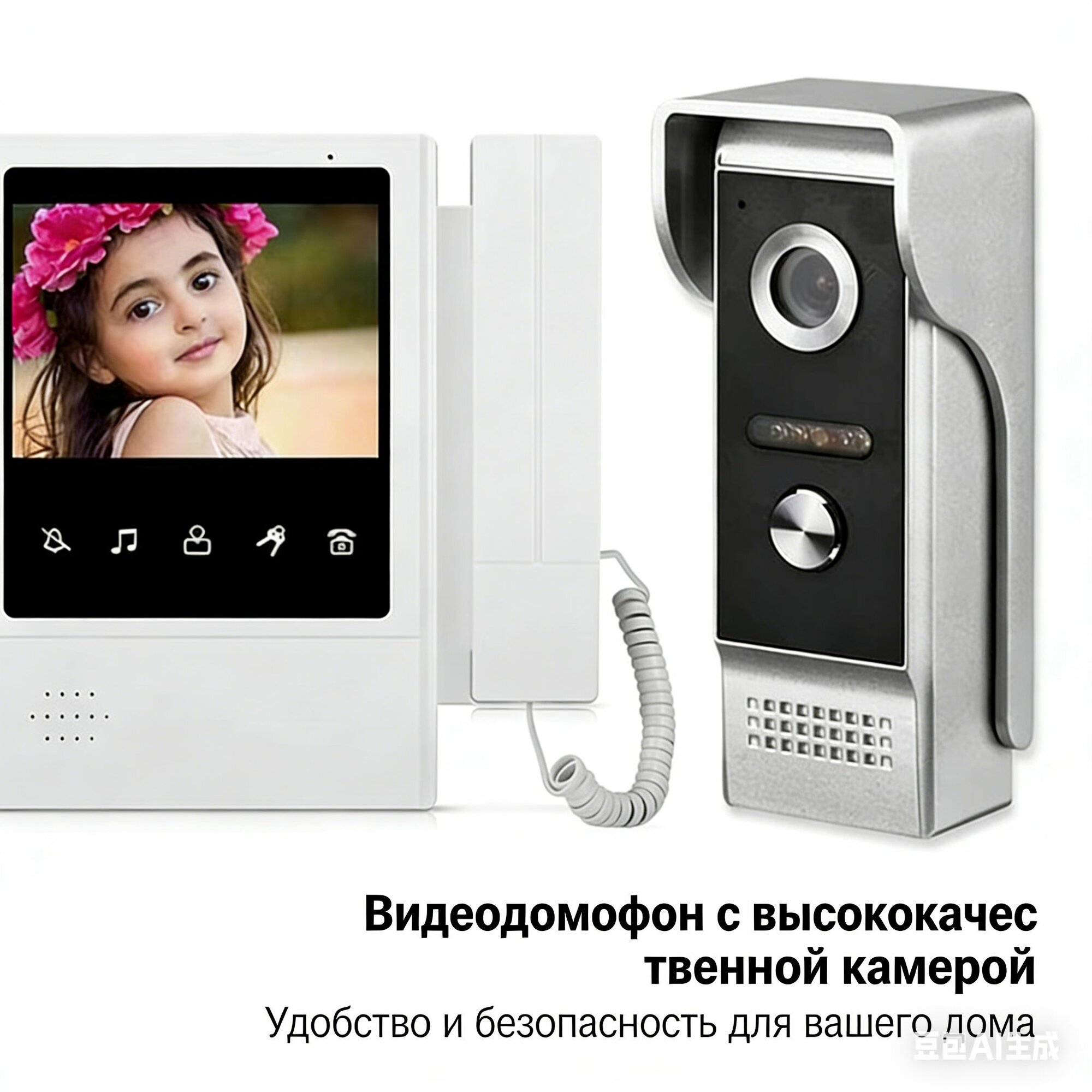 ANJIELOSMART Видеодомофон, 480x408, 4.3', Проводное подключение, С трубкой, хаки