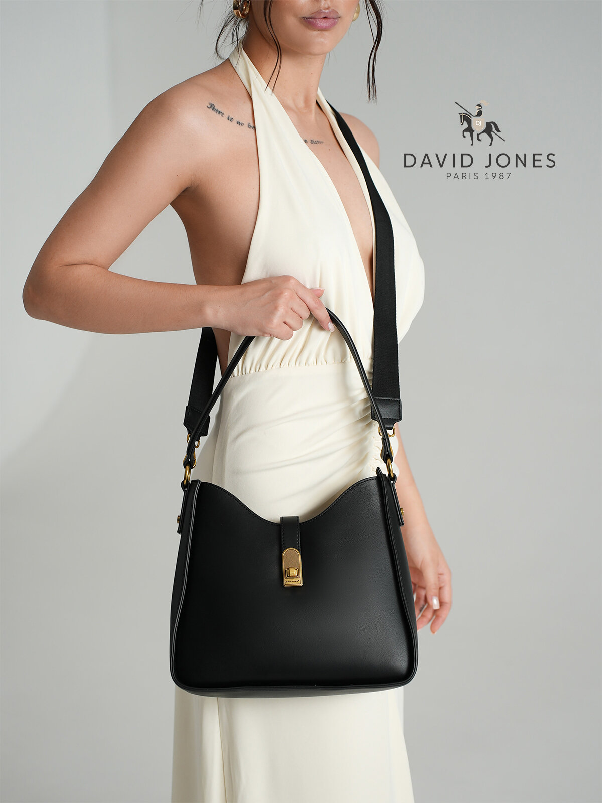 Сумка хобо DAVID JONES, фактура гладкая, черный — фото 1