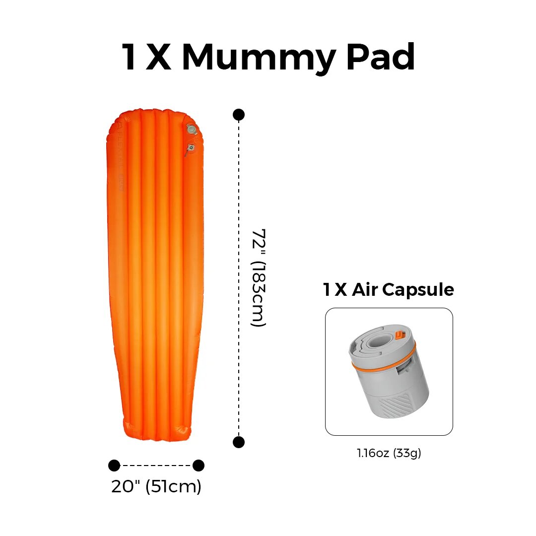 FLEXTAIL TINY SLEEPING PAD - Изолированный матрас для сна с встроенным насосом, автоматической надувкой/выдувкой, легким дизайном-R05 Mummy