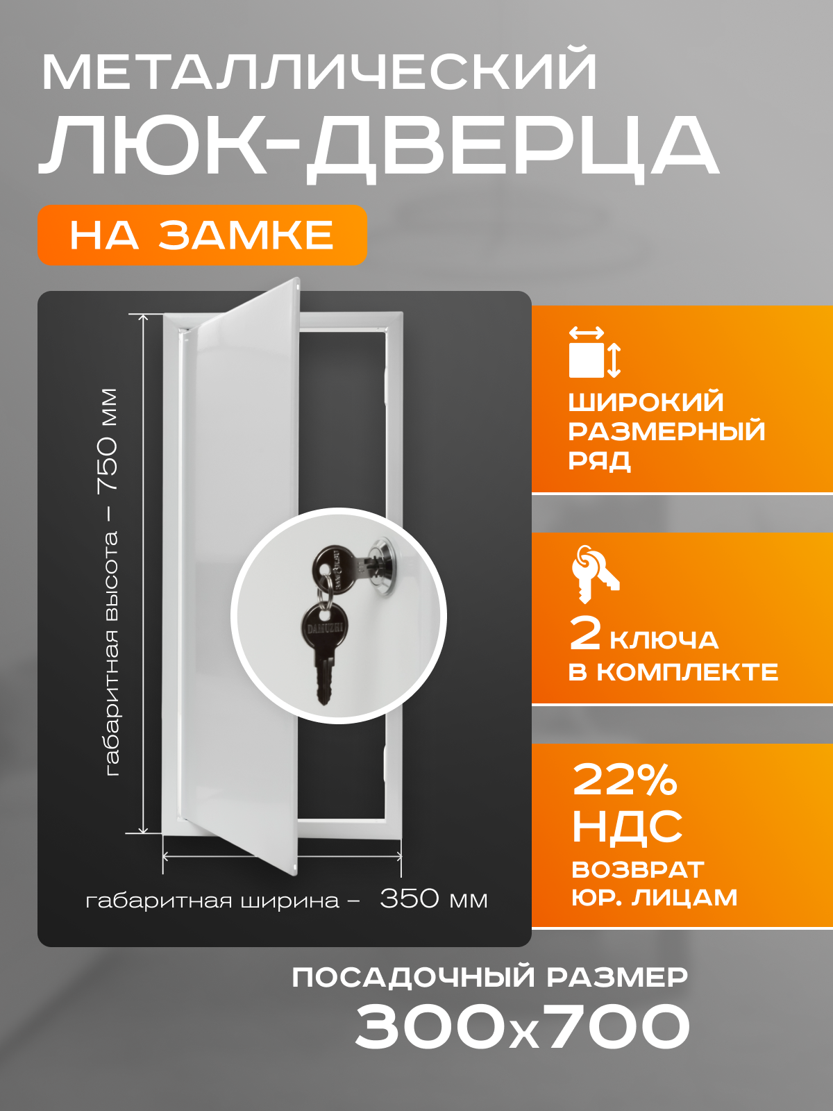 Люк ревизионный с замком 300х700 мм 30х70 см металл ExDe белый сантехнический