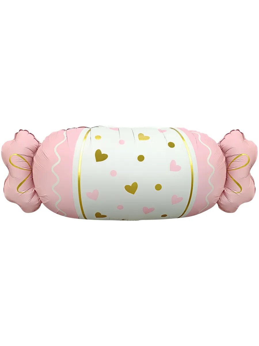 Шар (34'/86 см) Фигура, Конфета, Сердечки, Розовый, Сатин