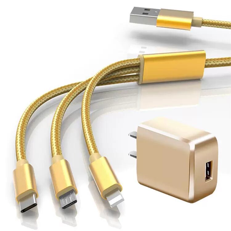 0,25 м 3-портовый USB-кабель с 3 портами USB-A, цвет золото, с вилкой