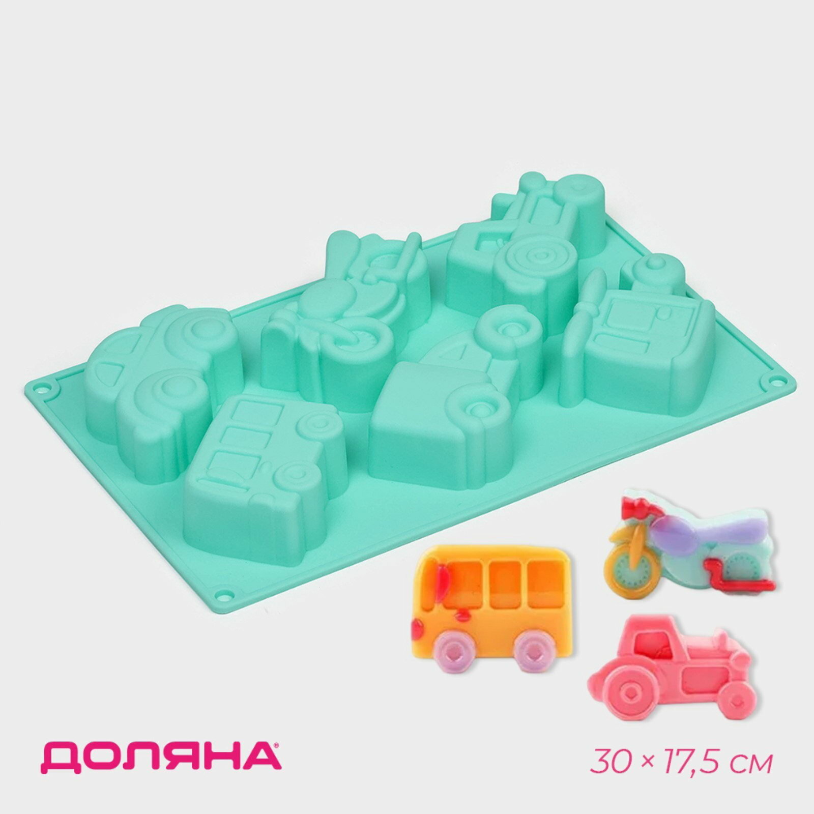 Форма для выпечки "Транспорт", силикон, 30x17.5 см, 6 ячеек, тип покрытия: силиконовое