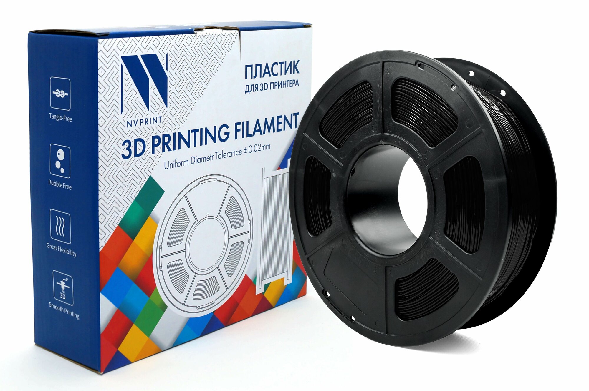 Филамент NV PRINT TPU Black для 3D печати диаметр 1.75мм масса 1 кг