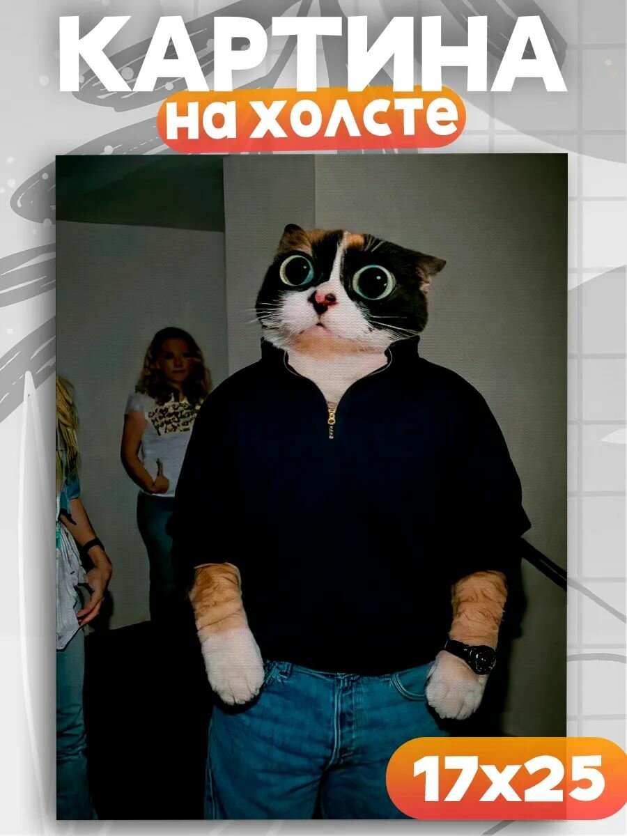 Картина на стену Котость мем Куки кот, на подрамнике, 1шт, 25х17 размер.