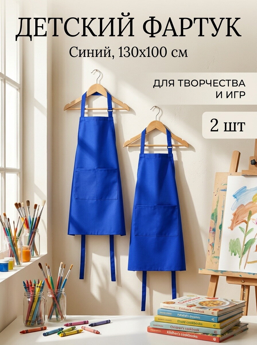 Детский фартук, синий, 130х100см, 2 шт
