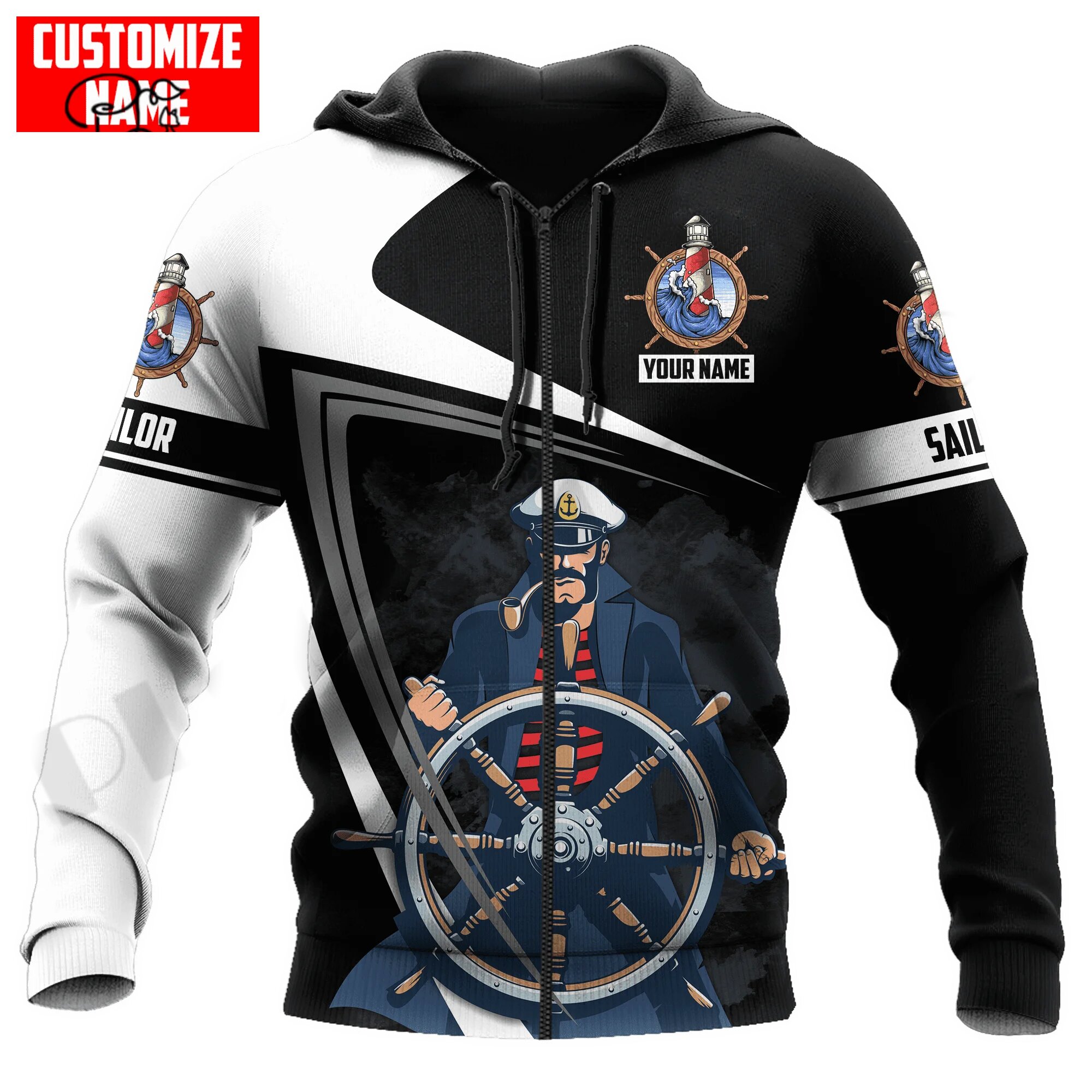 Толстовка Zip Hoodies с принтом моряка