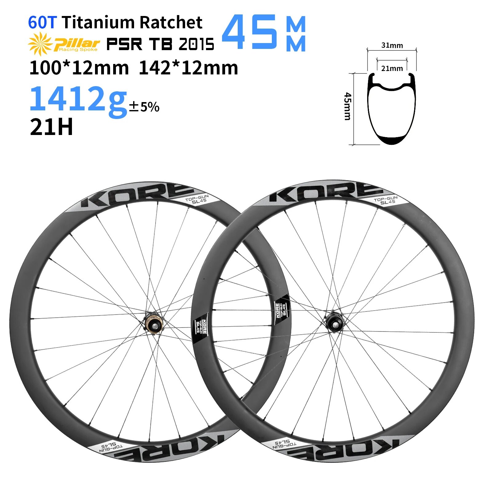 KORE TOP‑GUN Carbon 700C, 60T, HG, 45MM